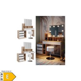 VICCO Schminktisch Anja 139,8 x 115 cm Sonoma Wei&szlig; Spiegel Hocker LED modern