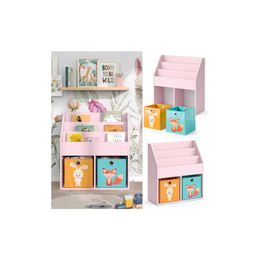VICCO Kinderb&uuml;cherregal Luigi 72 x 79 cm, Rosa, Kinderzimmerregal, mit Faltboxen