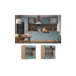 VICCO Glash&auml;ngeschrank K&uuml;chenschrank R-Line Solid Eiche Blau Grau 60 cm modern