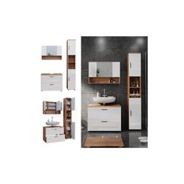 VICCO Badm&ouml;belset Irma Eiche Wei&szlig; Hochglanz modern 80 cm 30 cm Badezimmerschrank Badschrank Badezimmerm&ouml;bel Waschtischunterschrank Spiegelschrank Hochschrank Schrankt&uuml;r Schrankfach Schrankschublade