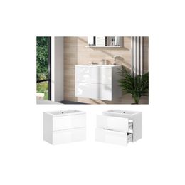 VICCO Badmöbel-Set Izan Weiß Hochglanz modern Waschtischunterschrank Waschbecken