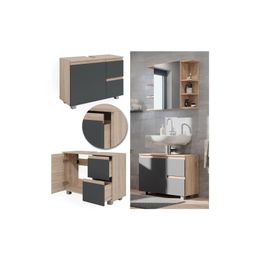 VICCO Waschtischunterschrank Waschbeckenunterschrank Badschrank J-shape Sonoma Anthrazit modern 80x61cm Badezimmer Schrank Badm&ouml;bel Schrankt&uuml;r Schrankschublade Aufbewahrung