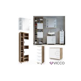 VICCO Badm&ouml;bel Set ILIAS Wei&szlig; Eiche Bad Spiegel Kommode Unterschrank Badschrank