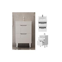 VICCO Badm&ouml;bel-Set Clayton Wei&szlig; Hochglanz 2-teilig Waschbecken Waschtischunterschrank