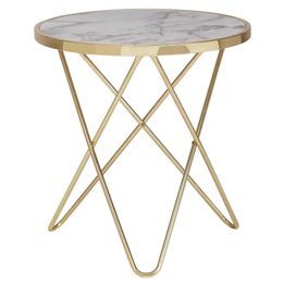 KADIMA DESIGN Beistelltisch in Marmoroptik, goldener Tischgestell, moderne Akzente, Ø 55 cm x 57 cm.