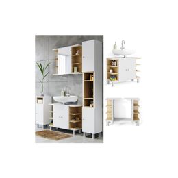 VICCO Waschbeckenunterschrank Aquis Waschtisch Unterschrank Eiche Wei&szlig;