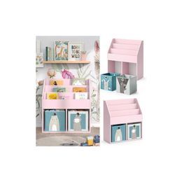 VICCO Kinderb&uuml;cherregal Luigi 72 x 79 cm, Rosa, Kinderzimmerregal, mit Faltboxen