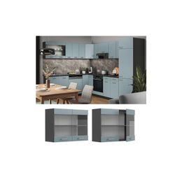 VICCO Glash&auml;ngeschrank K&uuml;chenschrank R-Line Solid Anthrazit Blau Grau 80 cm modern