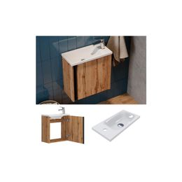 VICCO Waschbecken mit Unterschrank Kleo, 50 cm, Waschtisch mit T&uuml;r, Eiche Wandmontage