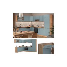 VICCO Eckk&uuml;che R-Line Solid Eiche Blau Grau 287x227 cm modern K&uuml;chenschr&auml;nke K&uuml;chenm&ouml;bel