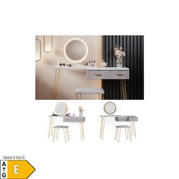 VICCO Schminktisch Frisiertisch Schminkkommode Zoey Wei&szlig; Grau LED-Spiegel Design-Hocker 120x76 cm modern Schlafzimmer Kommode Schublade Ablage Aufbewahrung Touch-Switch Kosmetiktisch Make-Up-Tisch