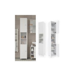 VICCO Badschrank FYNN 190 x 30 cm Wei&szlig; - Badezimmerschrank Hochschrank Badregal