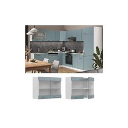 VICCO Glash&auml;ngeschrank K&uuml;chenschrank R-Line Solid Wei&szlig; Blau Grau 80 cm modern