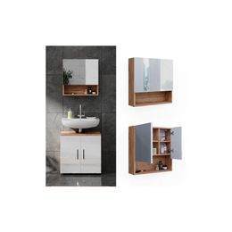 VICCO Spiegelschrank Badspiegel Wandspiegel Irma Eiche Wei&szlig; Hochglanz modern 54x55 cm Badezimmer Schrank Badschrank Badezimmerm&ouml;bel Badm&ouml;bel 2 T&uuml;ren