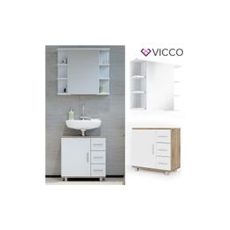 VICCO Badm&ouml;bel Set ILIAS Wei&szlig; Eiche Bad Spiegel Kommode Unterschrank Badschrank
