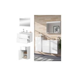 VICCO Badmöbel-Set Izan Weiß Hochglanz modern Waschtischunterschrank Waschbecken Badspiegel Midischrank