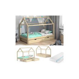 Vitalispa Kinderbett Hausbett Schubladen Bett Holz Kinderhaus weiß 90x200 cm