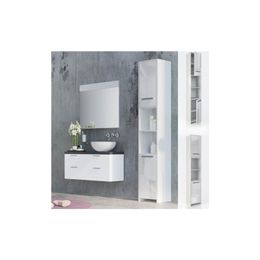 VICCO Badschrank KIKO Wei&szlig; Hochglanz - Badezimmerschrank Hochschrank Badregal