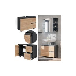 VICCO Waschtischunterschrank Waschbeckenunterschrank Badschrank J-shape Anthrazit Eiche modern 80x61cm Badezimmer Schrank Badm&ouml;bel Schrankt&uuml;r Schrankschublade Aufbewahrung