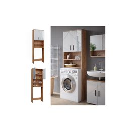 VICCO Waschmaschinenschrank Irma Eiche Wei&szlig; Hochglanz 64 x 191 cm Badezimmer