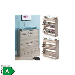 VICCO Schuhkipper Alex LED Schuhschrank 2 F&auml;cher Schuhregal Wei&szlig; Hochglanz / Sonoma