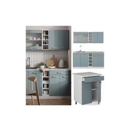 VICCO K&uuml;chenzeile R-Line Solid Wei&szlig; Blau Grau 160 cm Arbeitsplatte modern K&uuml;chenschr&auml;nke K&uuml;chenm&ouml;bel