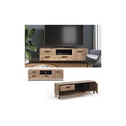 VICCO Lowboard TV-Regal Fernsehregal Amber Eiche 150x49 cm modern Wohnzimmer Regal TV-Tisch Fernsehtisch Wohnzimmertisch Ablage Klappt&uuml;r Schrankt&uuml;r Schrankfach Fernseher Holz-Optik