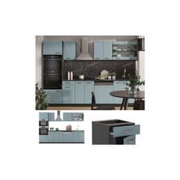 VICCO K&uuml;chenzeile R-Line Solid Anthrazit Blau Grau 300 cm modern K&uuml;chenschr&auml;nke K&uuml;chenm&ouml;bel