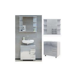 VICCO Badm&ouml;belset Ilias Wei&szlig; Hochglanz modern Badezimmer Schrank Badschrank Waschtischunterschrank Spiegelschrank Schrankt&uuml;r Schrankschublade Aufbewahrung