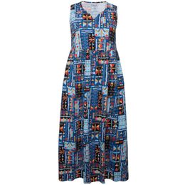 Ulla Popken Kleid Damen Gr&ouml;&szlig;e 42/44 blau / orange Winterkleid
