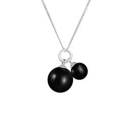 NENALINA Halskette Synthetische Perle Rund Klassik 925 Silber (Farbe: Schwarz, Größe: 45 cm)