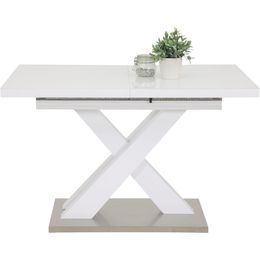 Esstisch Hela "ELVIRA" Tische Gr. B/H/T: 120 cm x 75 cm x 80 cm, Auszugsplatte, Hochglanz Weiß/Edelstahlfarbend, weiß (hochglanz weiß, edelstahlfarbend, hochglanz weiß) Ausziehbare Esstische