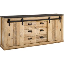 Sideboard Home Affaire "SHERWOOD" Sideboards Gr. B/H/T: 201 cm x 91 cm x 43 cm, 6, braun (old style hell dekor) Sideboards