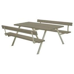 Plus Picknicktisch Alpha Stahl-Holz 177 x 185 x 73 cm graubraun mit 2 Rückenlehnen