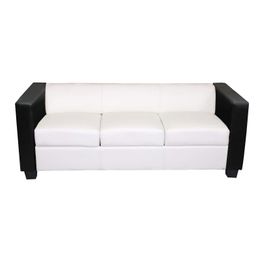 Mendler 3er Sofa Couch Loungesofa Lille, Kunstleder/Leder weiß/schwarz 17633+17384+17385