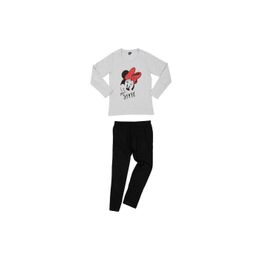 United Labels® Schlafanzug Disney Minnie Mouse Schlafanzug für Damen Langarm Grau/Schwarz