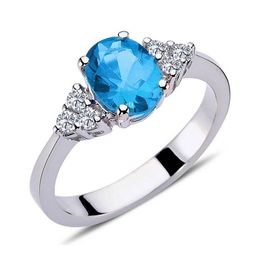 EinStein Diamant Diamantring Diamant Oval Blauer Topas Ring 14 Karat Weißgold