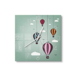 DEQORI Wanduhr 'Comic Heißluftballons' (Glas Glasuhr modern Wand Uhr Design Küchenuhr)