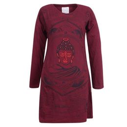 Vishes Midikleid Langarm Baumwollkleid Shirtkleid mit Buddha Druck Übergangskleid