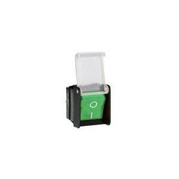 Bulgin Limited Wippschalter, 72V, 7 A / 16 A, 2 Schliesser, 250V, EIN-AUS rastend, Schwarz/Gr&uuml;n, 27.2 x 22.3 mm - C1353AHNAB