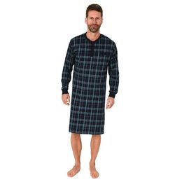 Normann Pyjama Herren Nachthemd langarm mit Bündchen Karo Optik
