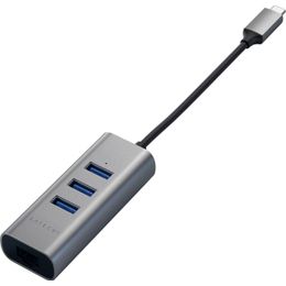 Satechi Type-C 2-in-1 3 Port USB 3.0 Hub & Ethernet USB-Adapter USB 3.0 Typ A zu USB Typ C, grau