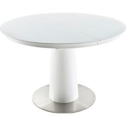 MCA furniture Esstisch Waris, Esstisch Rund mit Synchronsauszug, Weiß matt mit Sicherheitsglas, weiß