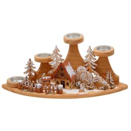 Home Affaire Teelichthalter Winterlandschaft, Weihnachtsdeko aus Holz (1 St), Adventsleuchter für 4 Teelichter, Breite ca. 37 cm, beige