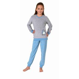 Normann Pyjama Mädchen Frottee Schlafanzug mit Bündchen und Pinguin-Stickerei