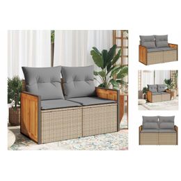 vidaXL Gartenbank Gartensofa mit Kissen 2-Sitzer Beige Polyrattan