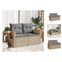 vidaXL Gartenbank Gartensofa mit Kissen 2-Sitzer Beige Polyrattan