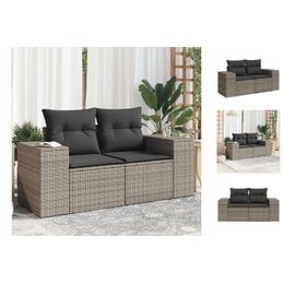 vidaXL Gartenbank Gartensofa 2-Sitzer mit Kissen Grau Polyrattan