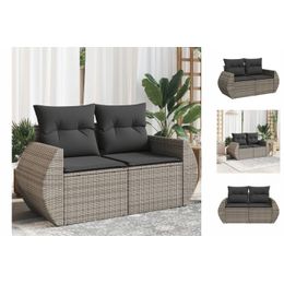 vidaXL Gartenbank Gartensofa 2-Sitzer mit Kissen Grau Polyrattan Außenbereich