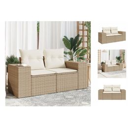 vidaXL Gartenbank Gartensofa mit Kissen 2-Sitzer Beige Polyrattan